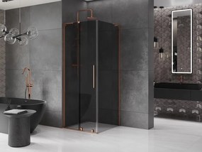 Mexen Velar L, sprchový kout s posuvnými dveřmi 90 x 90 cm, 8mm šedé sklo, růžové zlato, 871-090-090-43-60