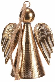 Závěsná kovová vánoční dekorace Anděl zvon 24 cm, zlatá