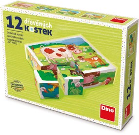 Dřevěné kostky Na farmě – 12 kostek