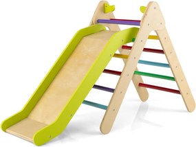 Costway Prolézačka se skluzavkou, šplhací trojúhelník ze dřeva, příčkový