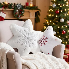 VÁNOČNÍ DEKORAČNÍ POLŠTÁŘ SNOWFLAKE1 43X43 CM BÍLÝ
