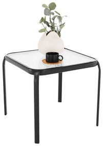 Zahradní příruční stolek RAMOL 50x50x46 cm, ocel černý lak, tvrzené sklo