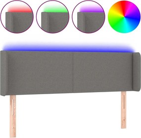 Čelo postele s LED tmavě šedé 147 x 16 x 78/88 cm textil 3122955