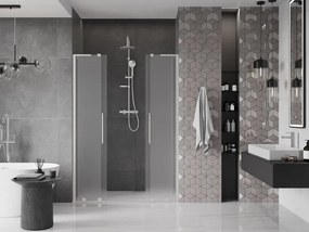 Mexen Velar L Duo, posuvné sprchové dveře do otvoru 140 cm, 8mm sklo námraza, broušená ocel, 871-140-003-32-97
