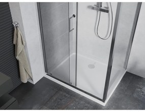 Mexen Apia rozsouvací sprchový kout 130 x 70 cm, Průhledné, Chromovaná + sprchová vanička Flat - 840-130-070-01-00-4010