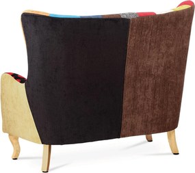 Dvojsedačka, potah látka patchwork, dřevěné nohy, masiv kaučukovník patchwork