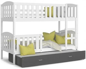 Dětská patrová postel KUBU 3 190x80 cm BÍLÁ ŠEDÁ