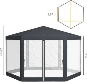 Zahradní altán Outsunny 4x4 m s moskytiérou, 6stranný, párty stan z polyesteru a kovu, tmavě šedý pro zahradní párty | Aosom.de