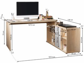Kondela Kancelářský stůl, dub sonoma/bílá, DALTON 2 NEW