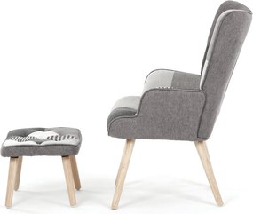 Relaxační křeslo ušák s podnožkou LYRO - šedá patchwork látka