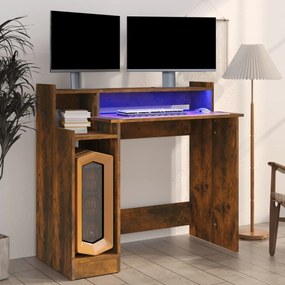 Psací stůl s LED světly kouřový dub 97x45x90cm kompozitní dřevo - Default Title