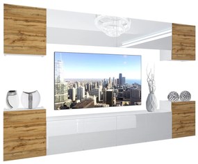 Obývací stěna Belini Premium Full Version bílý lesk / dub wotan + LED osvětlení Nexum 62