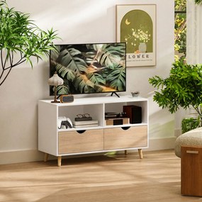 HOMCOM TV skříňka s 2 policemi a zásuvkou, 99 cm dlouhý TV stolek pro televizi, TV jednotka do obývacího pokoje, Bílá, 99 x 39 x 58,3 cm