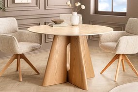 Kulatý keramický jídelní stůl Yenibeth 120 cm travertin / dub