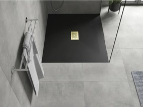 Mexen Hugo, obdélníková sprchová vanička SMC 130 x 100 cm, černá, zlatá krytka, 42701013-G