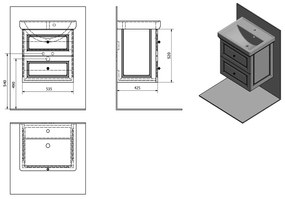 SAPHO VIOLETA retro umyvadlová skříňka 53,5x52x42,5cm, bílá pololesk VI060-3131