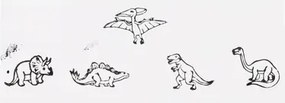 TEDDIES Dřevěná razítka Dinosauři / 5+1 ks s poduškou / 3x3 cm / od 3
