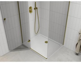 Mexen Roma sprchový kout s otočnými dveřmi 70 x 100 cm, Průhledné, Zlatá + sprchová vanička Flat - 854-070-100-50-00-4010