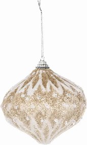 Vánoční ozdoba na stromeček glitter 10 cm, bílá zlatá, polystyren, IP44 venkovní