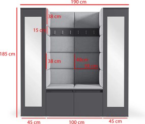 Eka Předsíňová stěna s čalouněnými panely Trinity 31 - Sonoma / Černá 2316