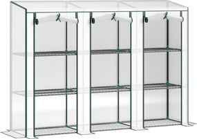 Outsunny 3patrový PVC zahradní skleník s ocelovým rámem, 2 rolovacími dveřmi — 215 x 46 x 151 cm, bílý | Aosom