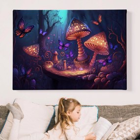 Obraz na plátně - Kouzelné houby a motýli v tmavém lese FeelHappy.cz Velikost obrazu: 120 x 80 cm