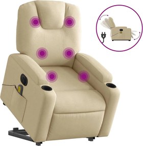 Elektrické zvedací masážní polohovací křeslo krémové textil 3204413