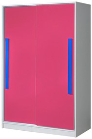 Šatní skříň s posuvnými dveřmi GULIVER 12 Domel 120/191/60 barva: bílý mat/bílý lesk/fialové úchyty
