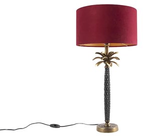 Art Deco stolní lampa bronzová se sametově červeným odstínem 35 cm - Areka