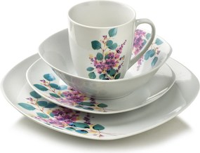 Porcelánová jídelní sada s hrníčkem LEA Lavender 16 ks bílá/fialová