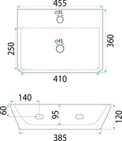 Rea Altea, umyvadlo na desku 455x360x120 mm, bílá imitace kamene - Cloudy, REA-U9242