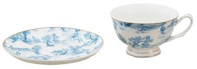 Bílo-modrý porcelánový šálek s podšálkem ok – 10x6 /  15x2 cm