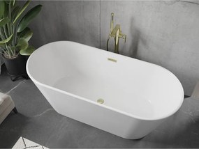 Mexen Flavia, volně stojící vana 160 x 75 cm, bílá, zlatý matný přepad, 54031608000-55
