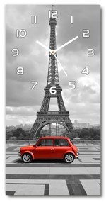 Wallmuralia Nástěnné hodiny Eiffelova věž auto 30x60 cm
