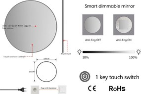 Erga Emma, ​​kulaté LED zrcadlo 100cm, černý kovový rám, 2300 lm, 6500K, zadní osvětlení, ERG-V01-201-1010-BK