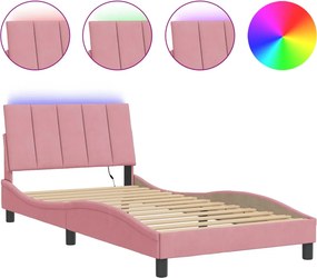 Rám postele s LED osvětlením bez matrace Hanko růžový 100 x 200 cm samet 3213768