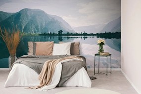 Tapeta maľovaná scenéria horského jazera - 450x300 cm