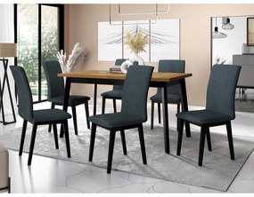 Jídelní stůl se 6 židlemi AL23, Barva dřeva: dub grandson - L, Potah: 26x - Kronos 22, Barvy nožiček: černá
