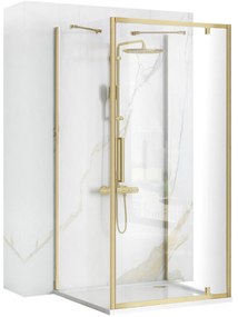 Rea Rapid Swing, 3-stěnový sprchový kout 100(dveře) x 100(stěna) x 195 cm, 6mm čiré sklo, zlatý matný profil, KPL-02525