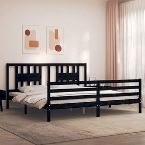 Rám postele s čelem černý 200 x 200 cm masivní dřevo,  3194595