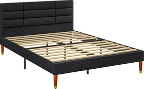 HOMCOM Manželská postel 140 x 200 cm, postel pro 2 osoby - Výška 17 cm, lamelový rošt a čalouněné čelo - Dřevo a textil, černá | Aosom