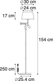 Stojací lampa černá s černým stínítkem a nastavitelným světlem na čtení - Ladas