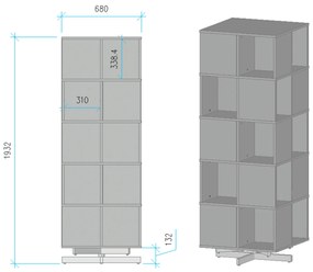 Otočný regál, 680×680×1932 mm, 4x 5 oddílů, šedá