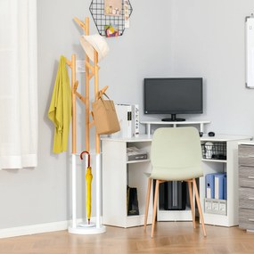 HOMCOM Stojan na kabáty s 13 háčky, moderní stojan na deštníky z kovu a bambusu, přírodní a bílá barva |