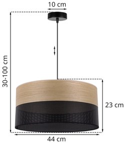 Light Home Závěsné svítidlo Wood, 1x dýha zlatý dub/černé plastové stínítko, (fi 44cm)