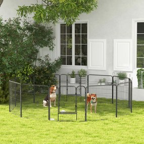 PawHut výběh pro štěňata 80 cm vysoký, 12-TLG výběh pro štěňata se 2 dvířky, DIY výběh pro střední psy, králíky, morčata, ocel, šedý