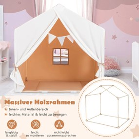Costway Dětský stan s omyvatelnou bavlněnou podložkou a vlajkou Banner s okny