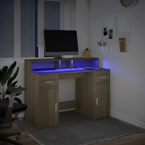 Psací stůl s LED dub sonoma 120 x 55 x 91 cm kompozitní dřevo 3309413