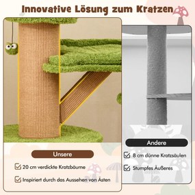 Costway 148 cm houbový kočičí strom se 2 roztomilými jeskyněmi a plyšovým