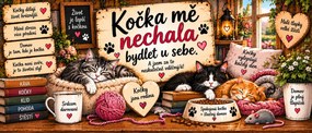 Vtipný hrnek pro milovníky koček – Kočka mě nechala bydlet u sebe – 300 ml